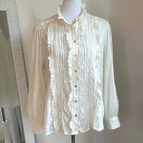 Sundance | Tops | Sundance Romantic Cream Cotton Button Front Ruffled ...